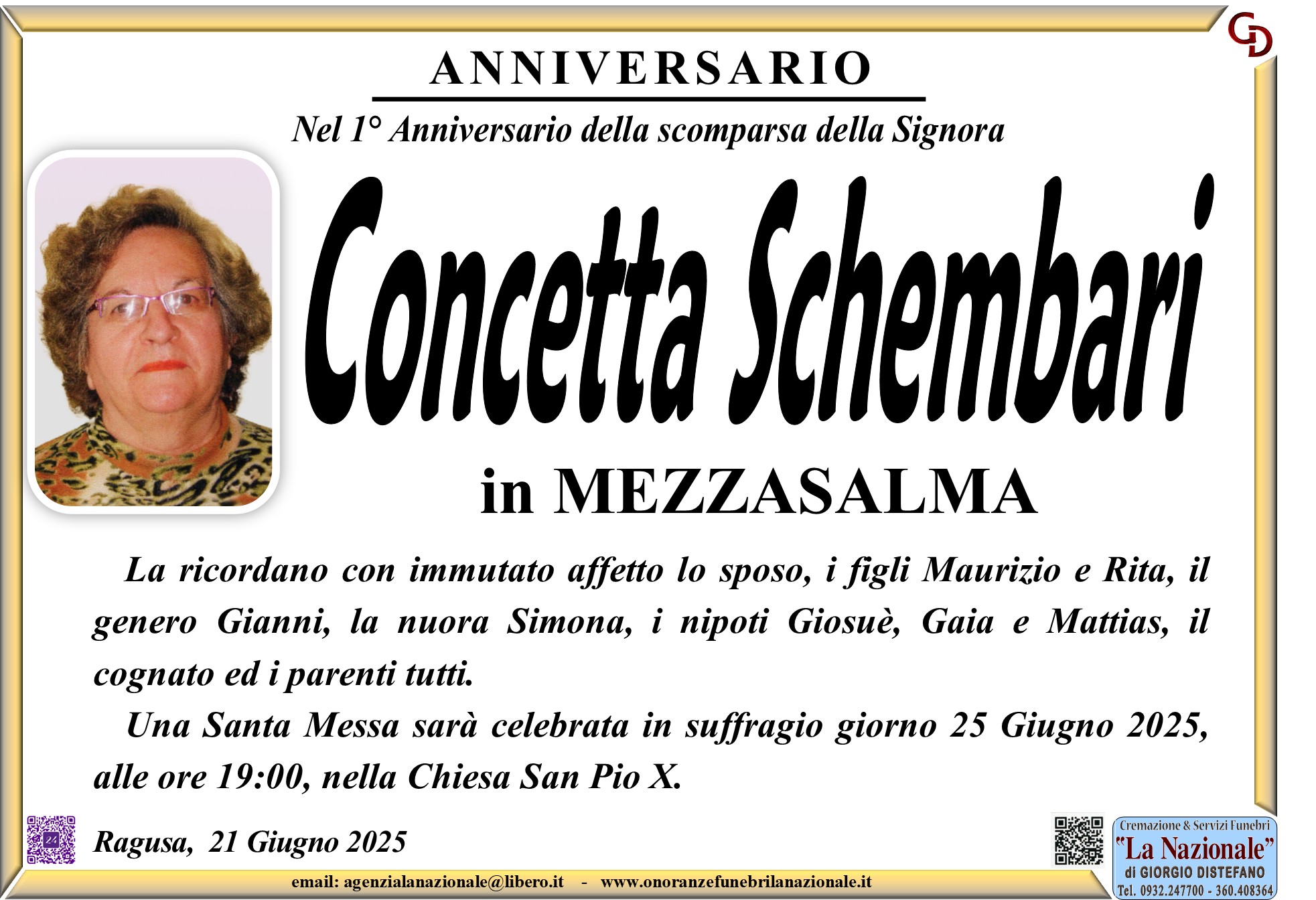 Anniversario: Concetta Schembari - Ragusa Oggi