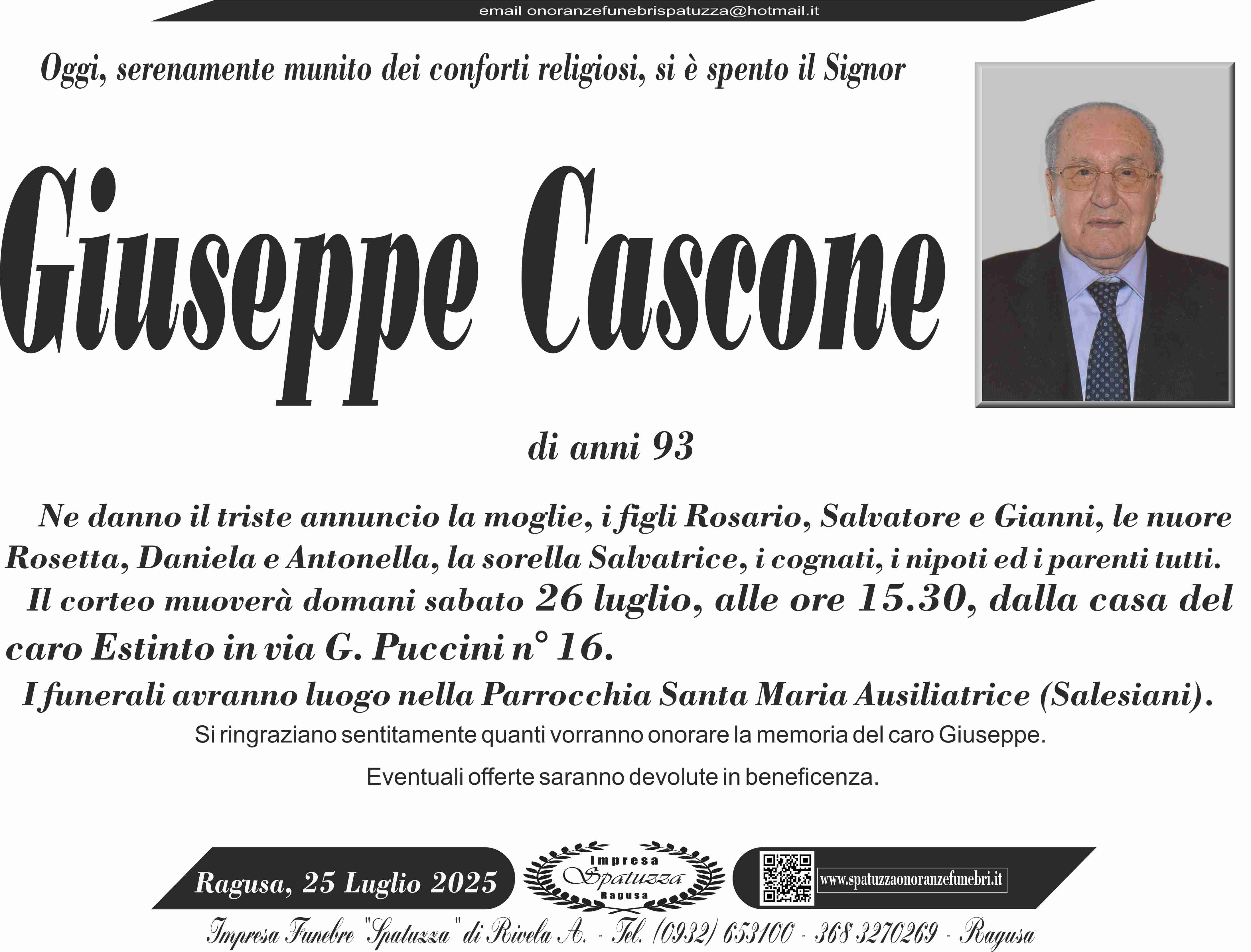 Necrologi: Giuseppe Cascone - Ragusa Oggi