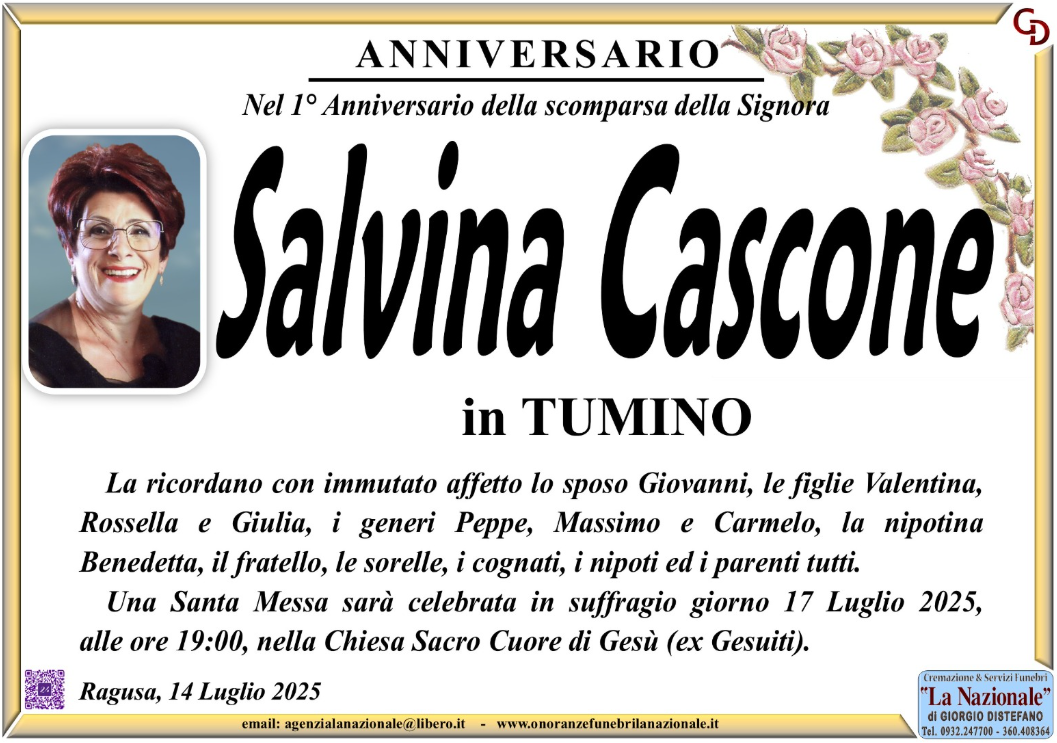 Anniversario: Salvina Cascone - Ragusa Oggi