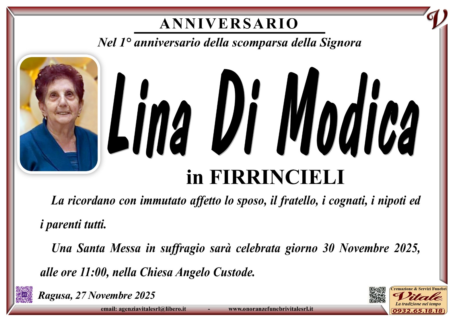 Anniversario: Lina Di Modica - Ragusa Oggi