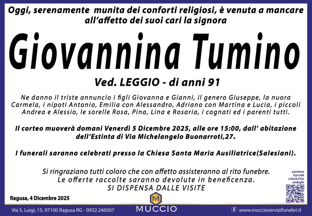 Necrologi: Giovannina Tumino - Ragusa Oggi
