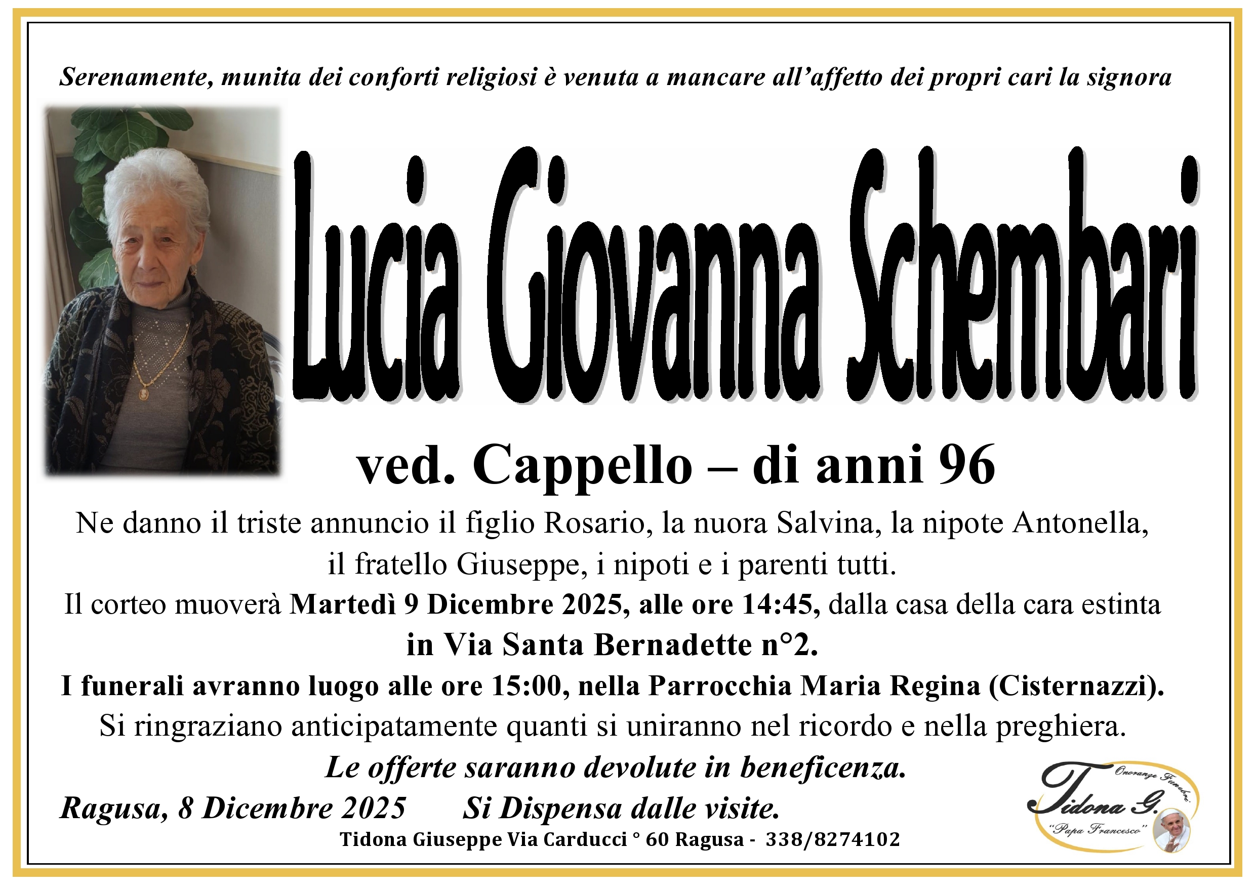 Necrologi: Lucia Giovanna Schembari - Ragusa Oggi