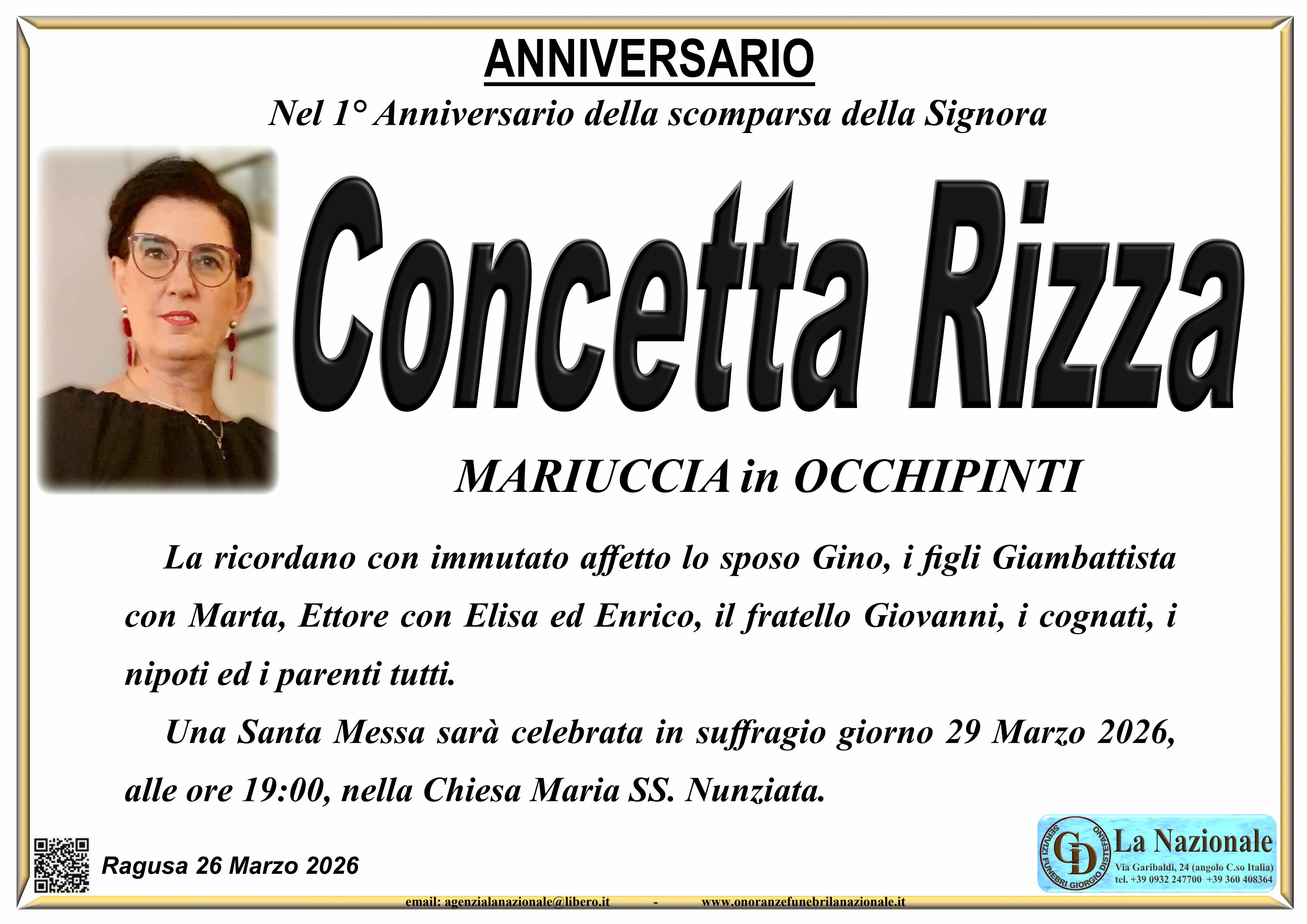 Anniversario: Concetta Rizza - Ragusa Oggi