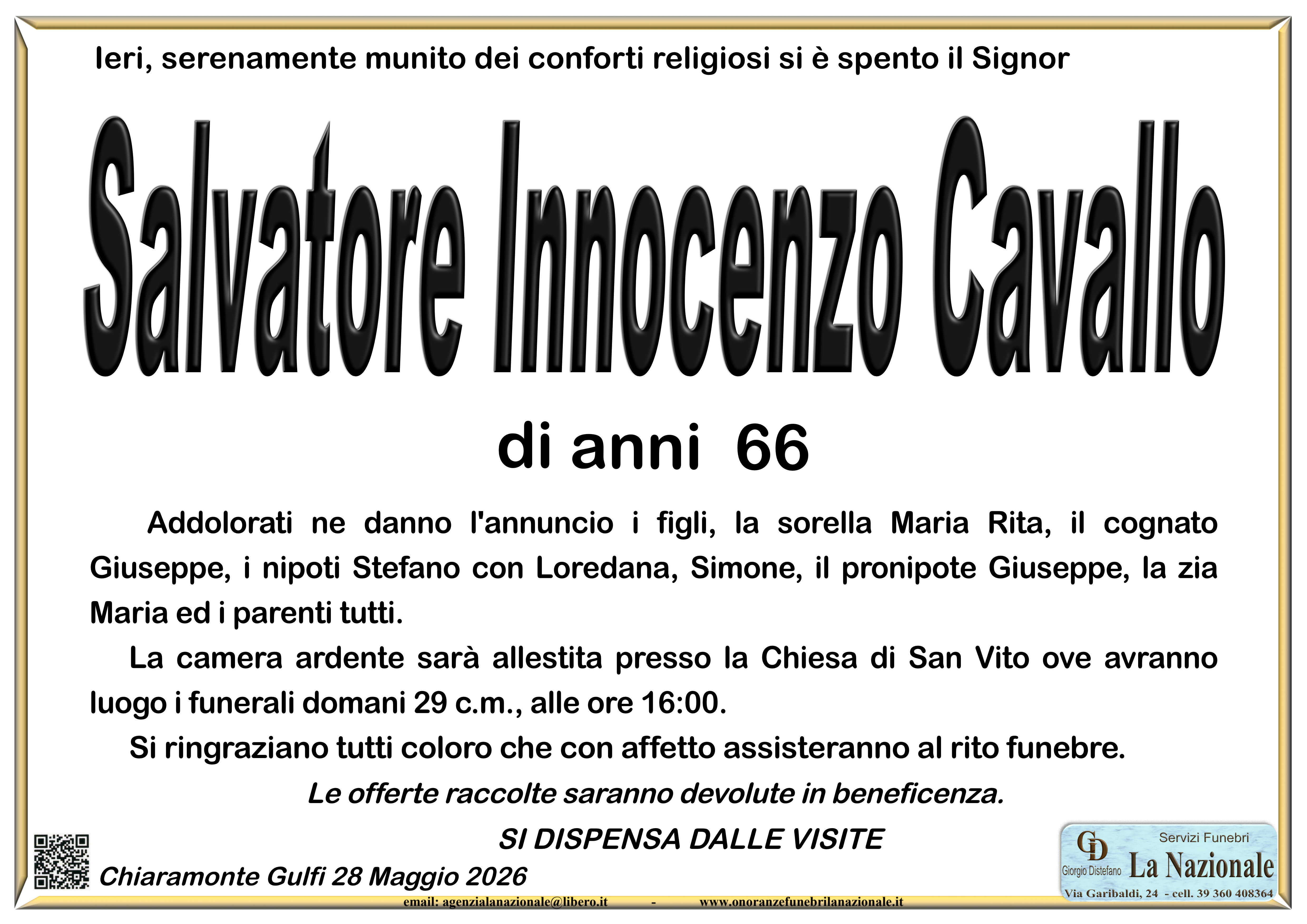 Necrologi: Salvatore Innocenzo Cavallo - Ragusa Oggi