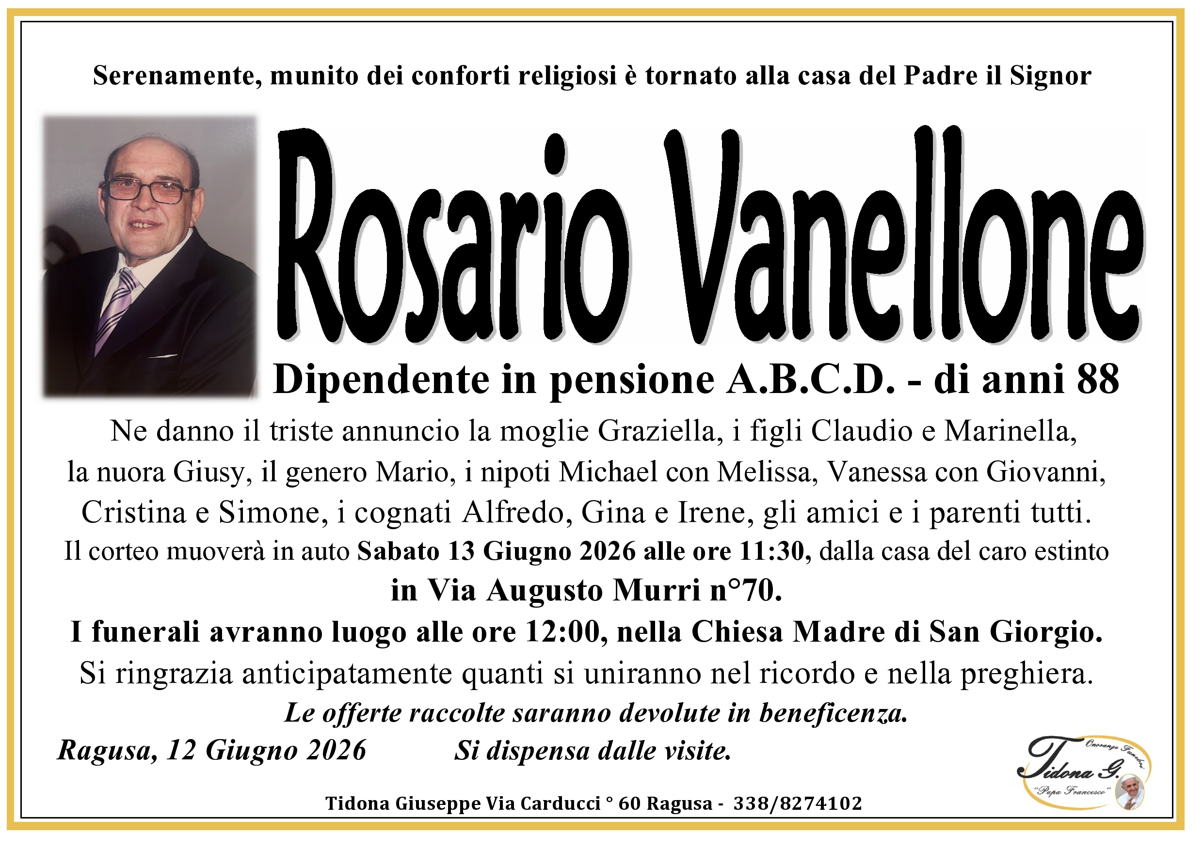 Necrologi: Rosario Vanellone - Ragusa Oggi